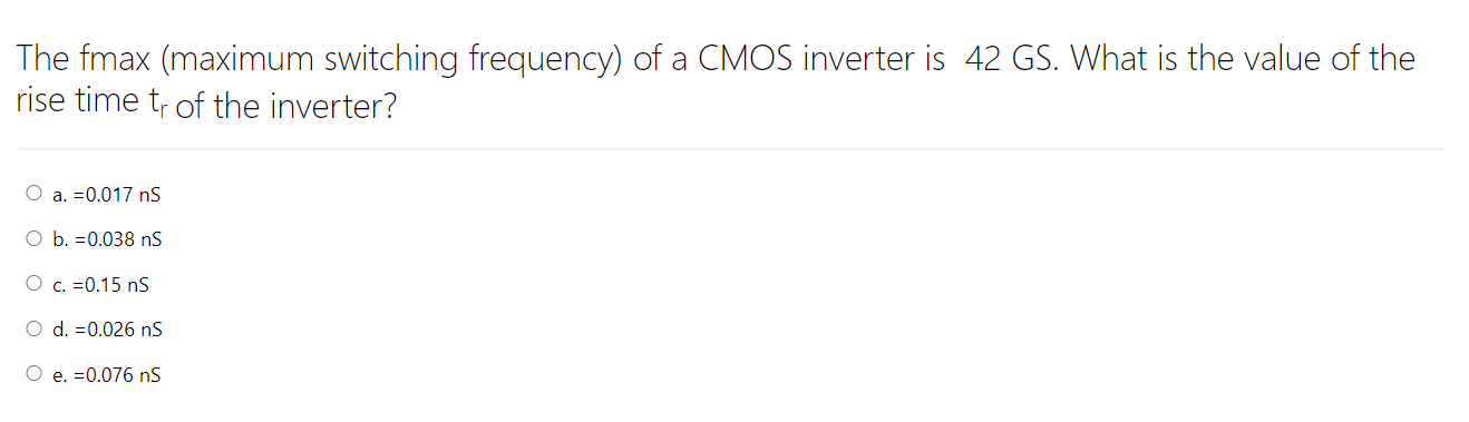 Solved The fmax (maximum switching frequency) of a CMOS | Chegg.com