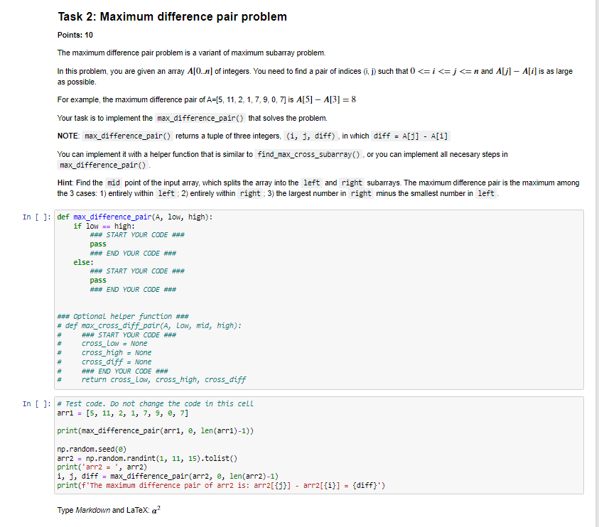 Solved Task 2: Maximum difference pair problem Points: 10 | Chegg.com