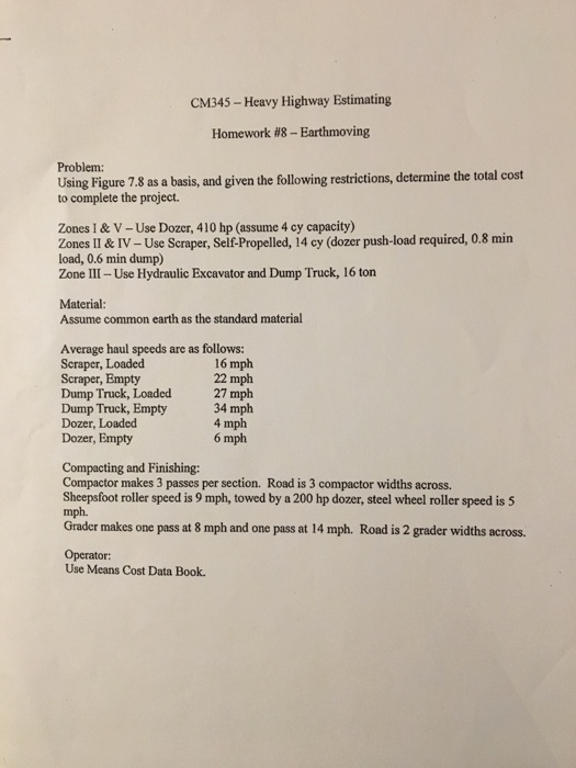 CM345 - Heavy Highway Estimating Homework | Chegg.com