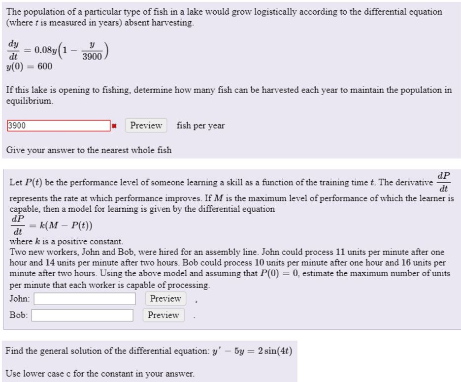 Solved The population of a particular type of fish in a lake | Chegg.com