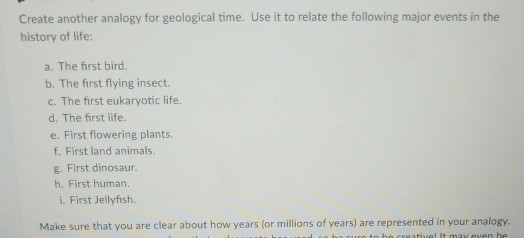 Solved Create another analogy for geological time. Use it to | Chegg.com
