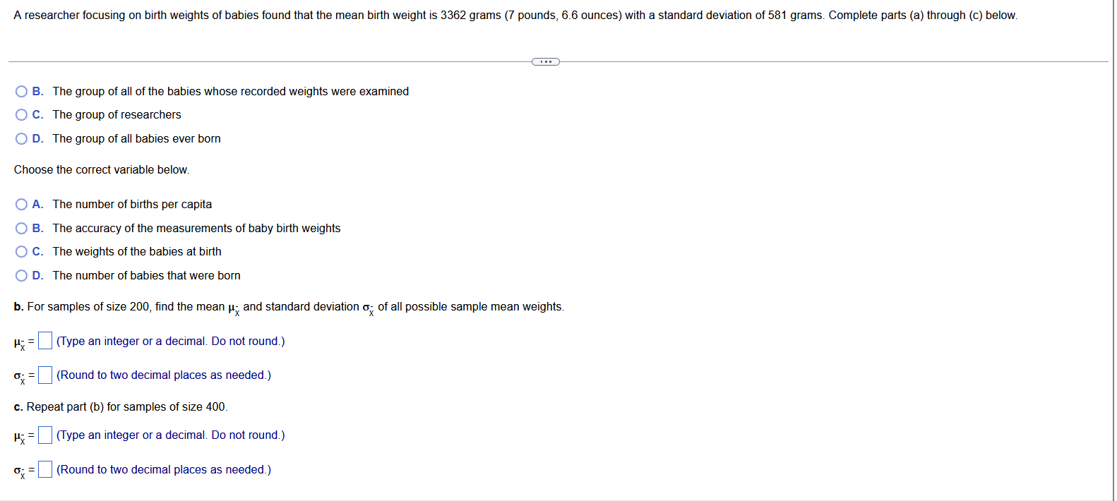 Solved A Identify The Population And Variable Choose The 