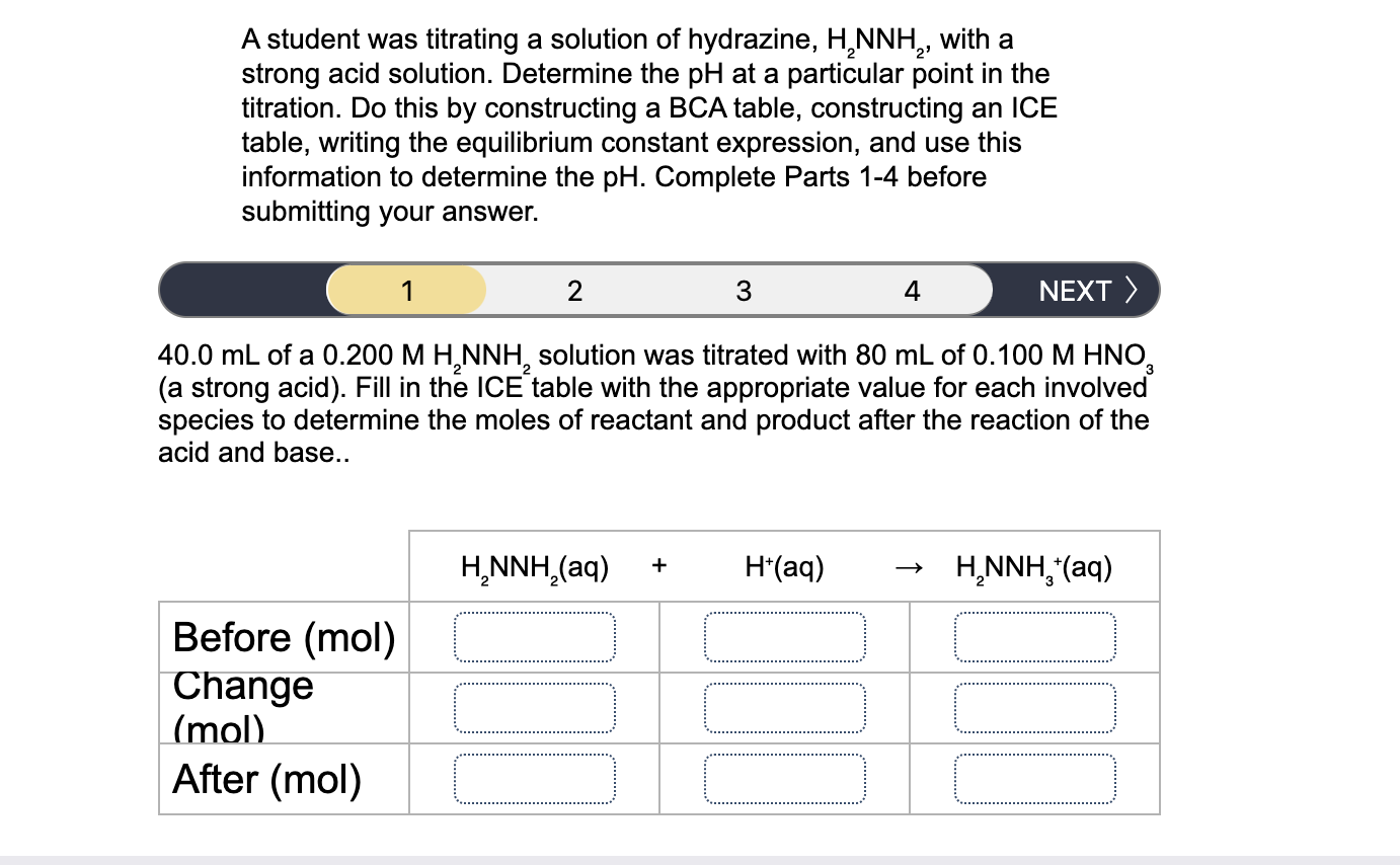 Solved A student was titrating a solution of hydrazine, | Chegg.com