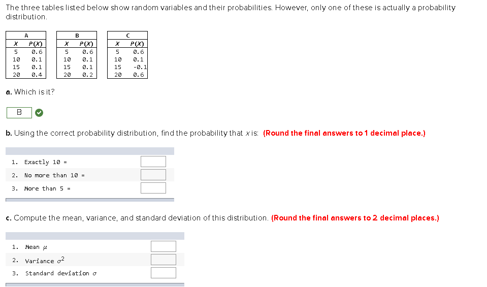 Solved The three tables listed below show random variables | Chegg.com