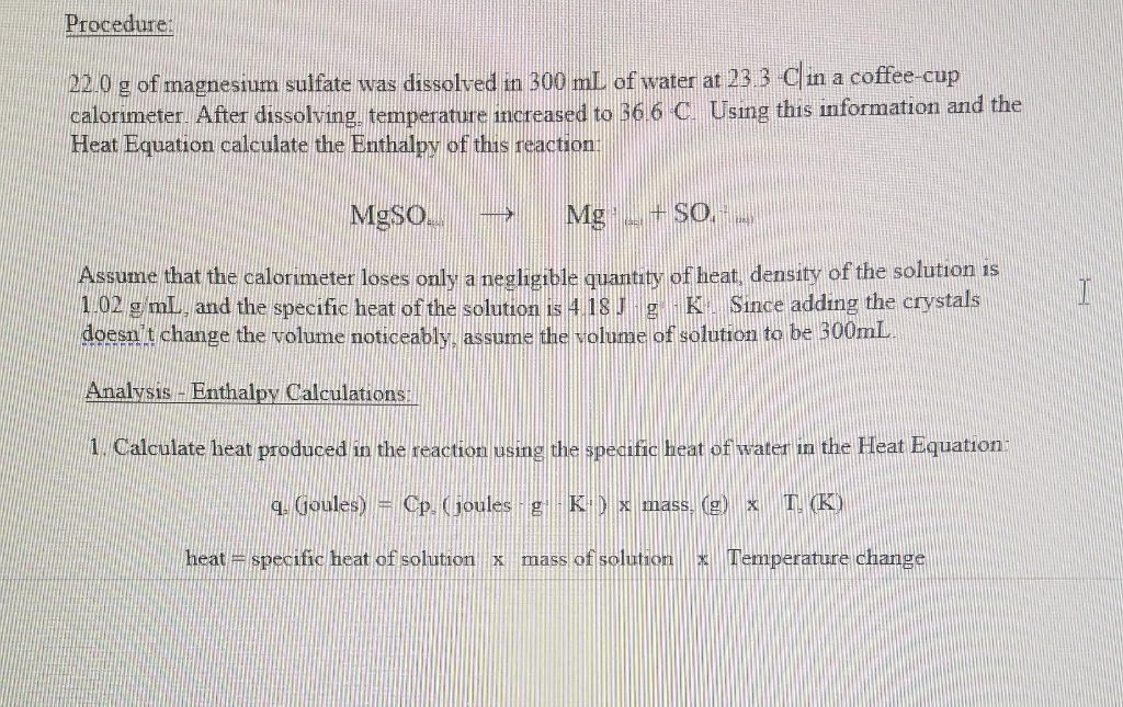 Solved Procedure: 22.0 g of magnesium sulfate was dissolved | Chegg.com