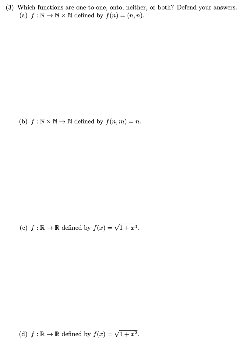Solved (3) Which functions are one-to-one, onto, neither, or | Chegg.com