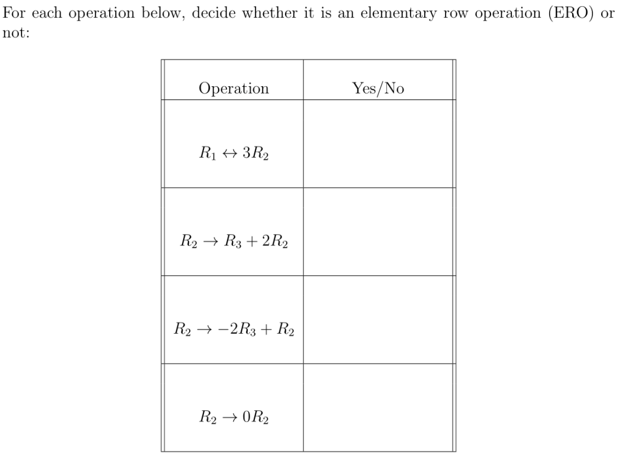 Solved For each operation below, decide whether it is an | Chegg.com