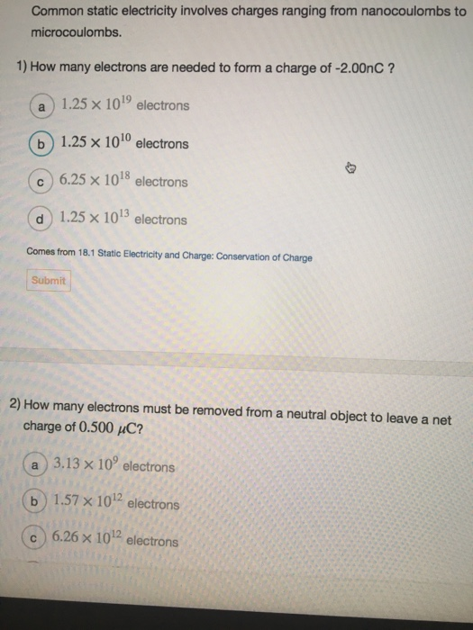 Solved Common static electricity involves charges ranging | Chegg.com