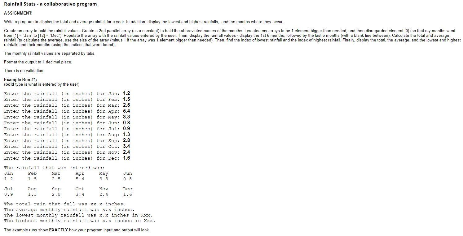 Solved Rainfall Stats A Collaborative Program Assignment 1269