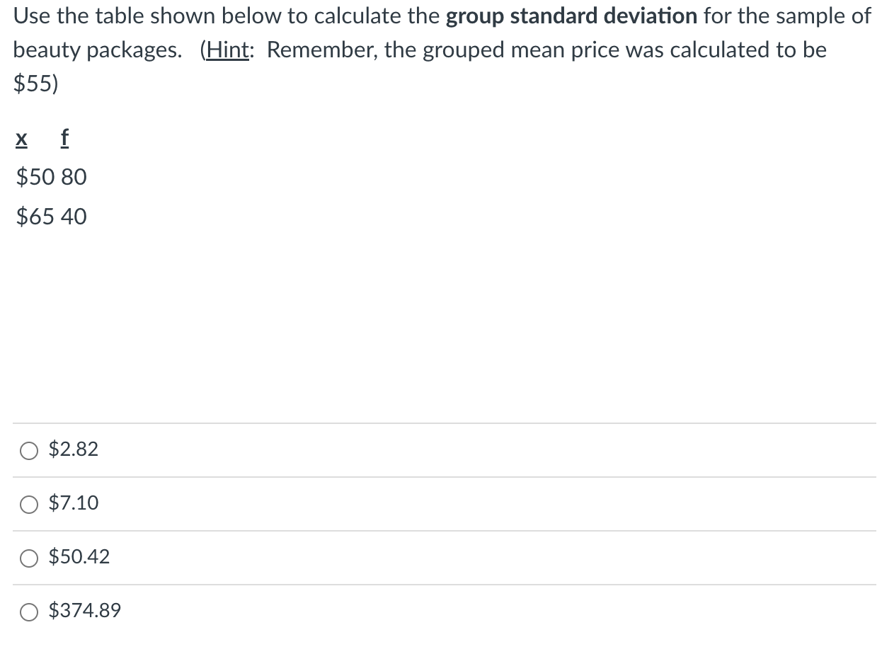 Solved Use the table shown below to calculate the group | Chegg.com