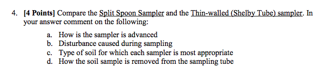 Solved 4. (4 Points) Compare the Split Spoon Sampler and the | Chegg.com