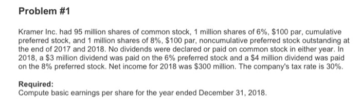 Solved Problem #1 Kramer Inc. had 95 million shares of | Chegg.com