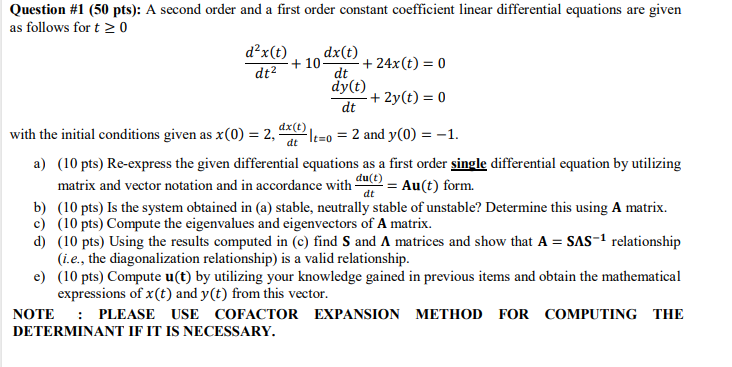 Solved A second order and a first order constant coefficient | Chegg.com