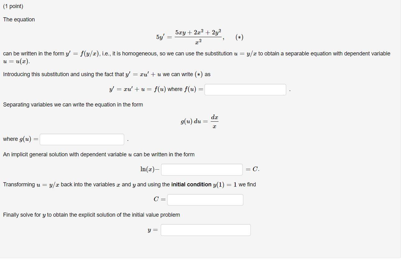 Solved (1 point) The equation 5y' 5xy + 2x2 + 2y2 22 can be | Chegg.com