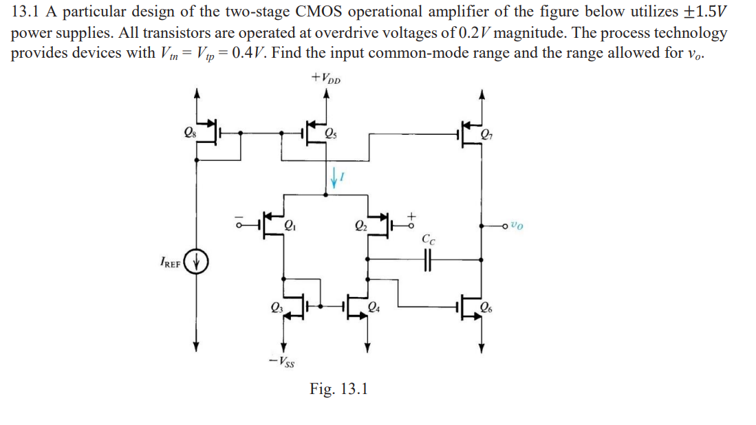 Solved 13.1 A particular design of the two-stage CMOS | Chegg.com
