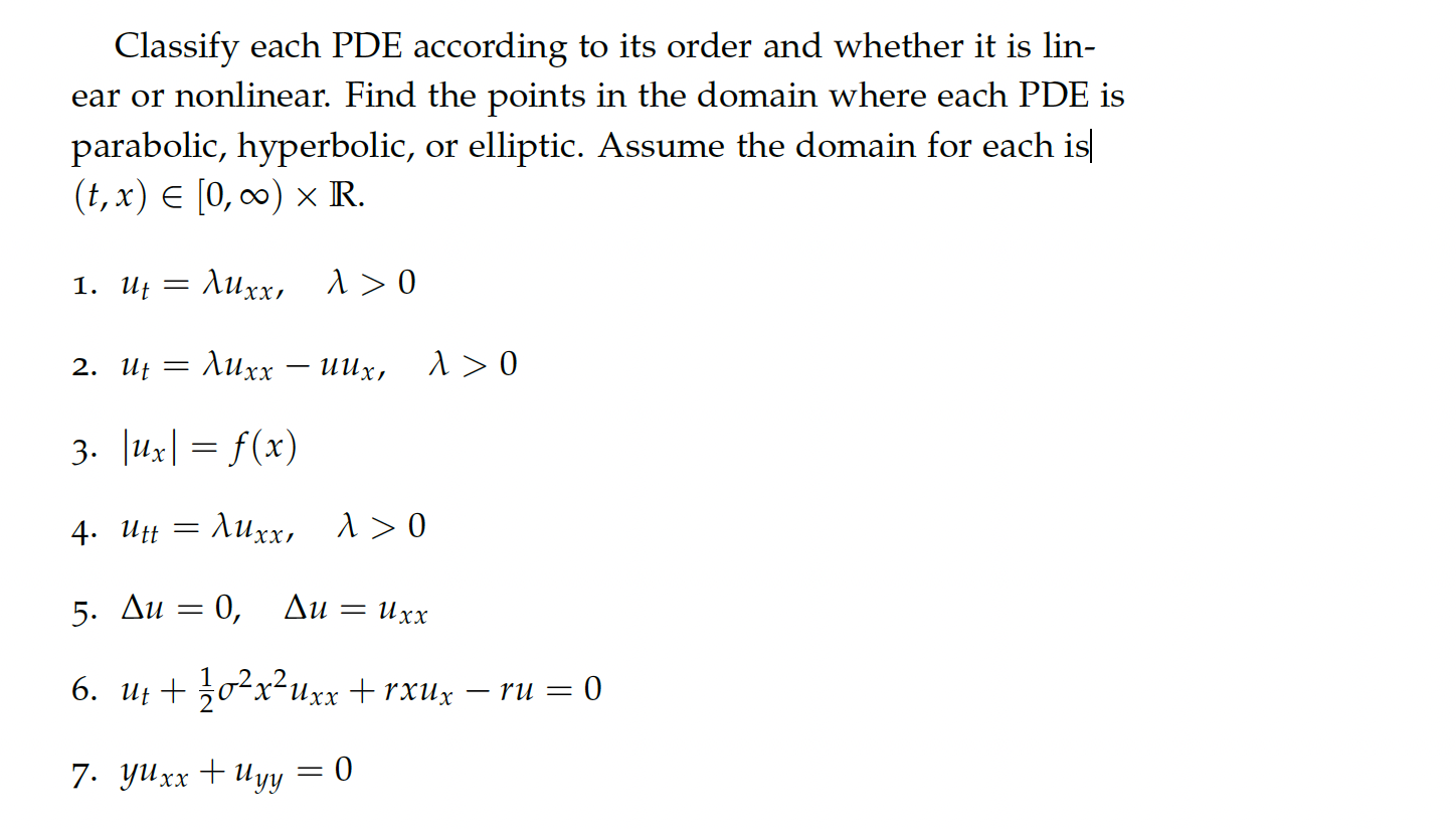Classify each PDE according to its order and whether | Chegg.com