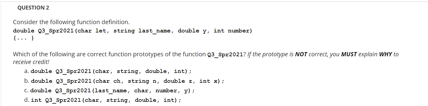 Solved Question 2 Consider The Following Function