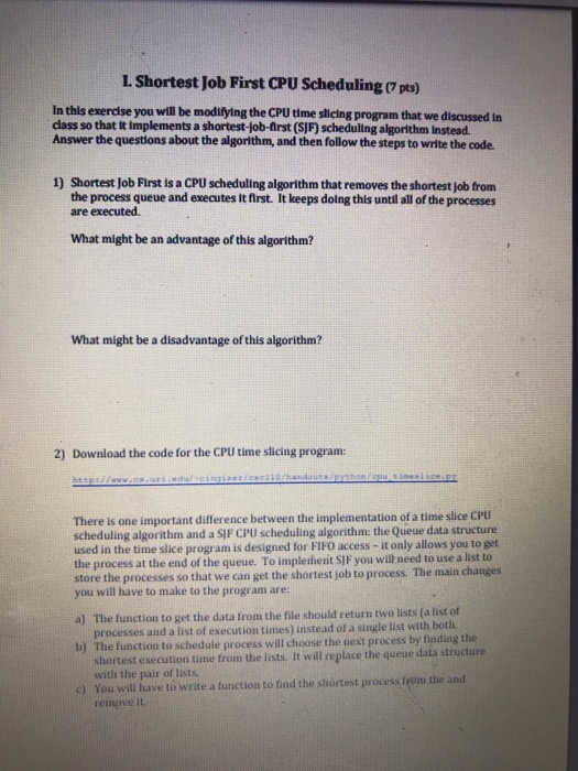 Solved L Shortest Job First CPU Scheduling (7 pts) In this | Chegg.com
