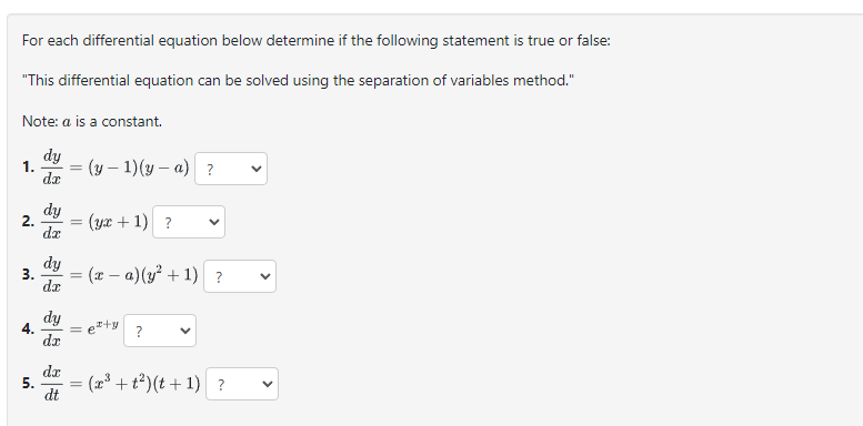 Solved For each differential equation below determine if the | Chegg.com