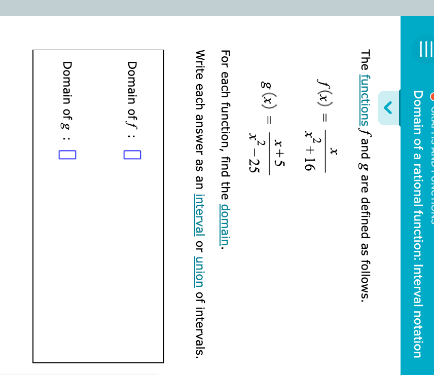 Solved NND TONCTIONS Domain of a rational function: Interval | Chegg.com