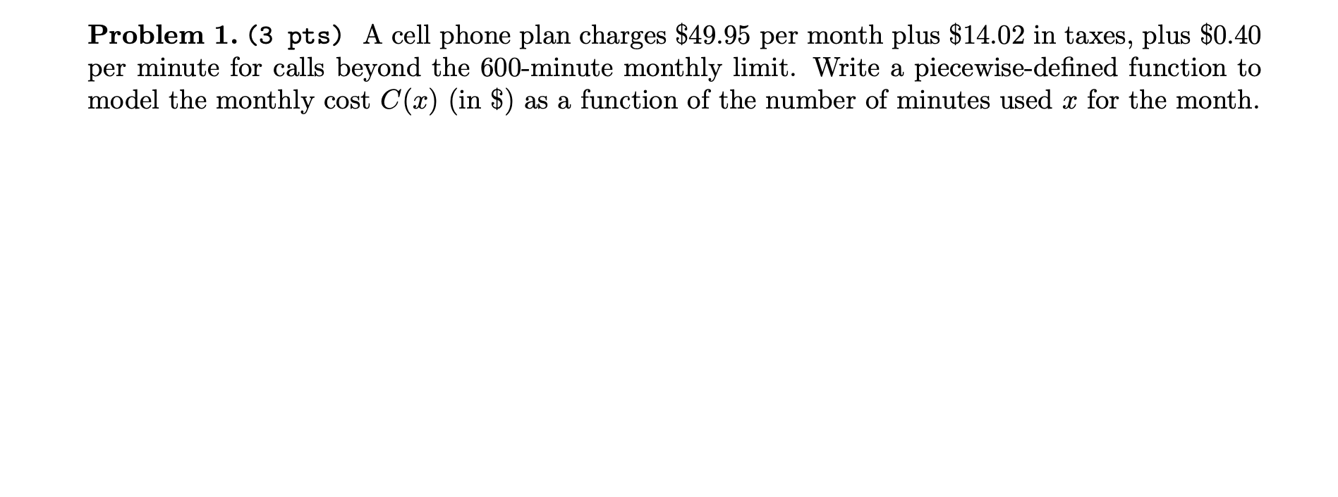 Solved A cell phone plan charges $49.95 ﻿per month plus | Chegg.com