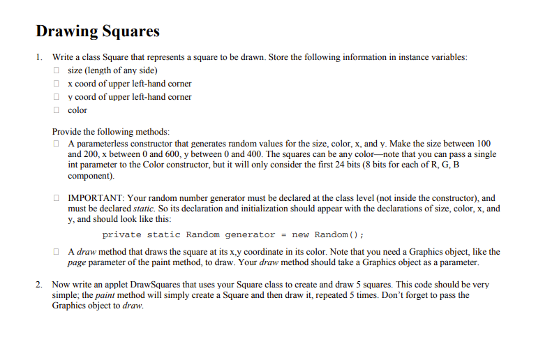 Solved Exercise 3: Drawing Squares - JavaFX Write a JavaFX | Chegg.com