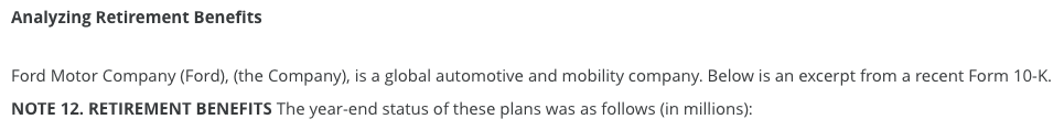 Analyzing Retirement Benefits Ford Motor Company | Chegg.com