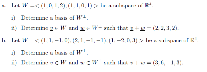 Solved a. Let W= be a subspace of R4. | Chegg.com