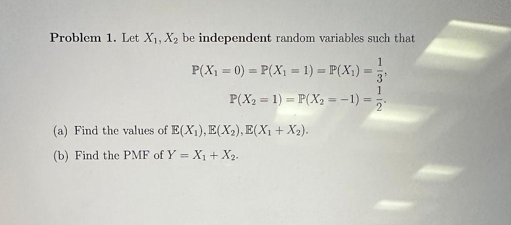 Solved Problem 1. Let X1,X2 be independent random variables | Chegg.com