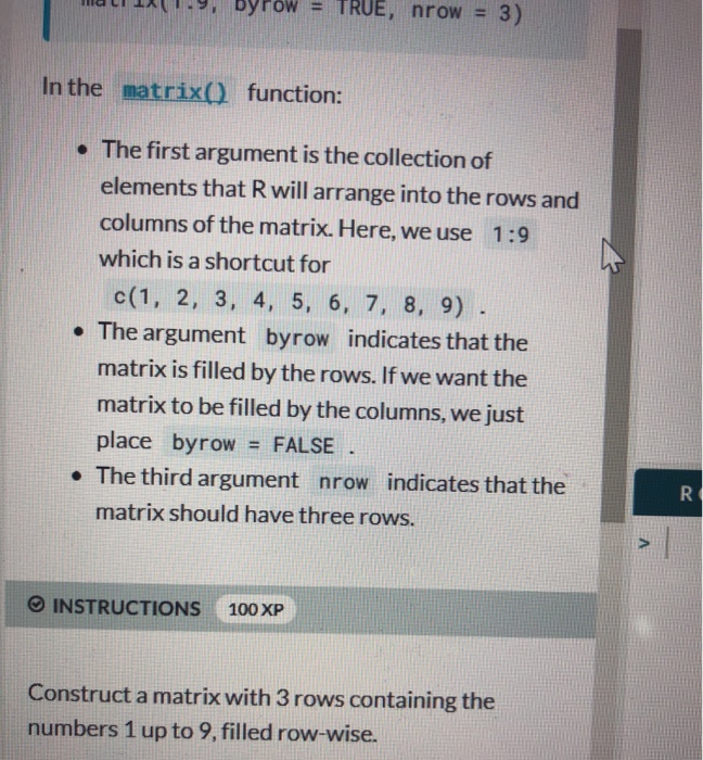 Solved In the matrix() function: . The first argument is the | Chegg.com