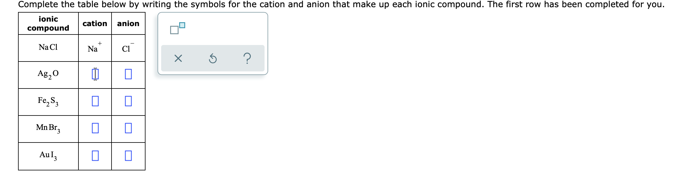 Solved Complete the table below by writing the symbols for | Chegg.com