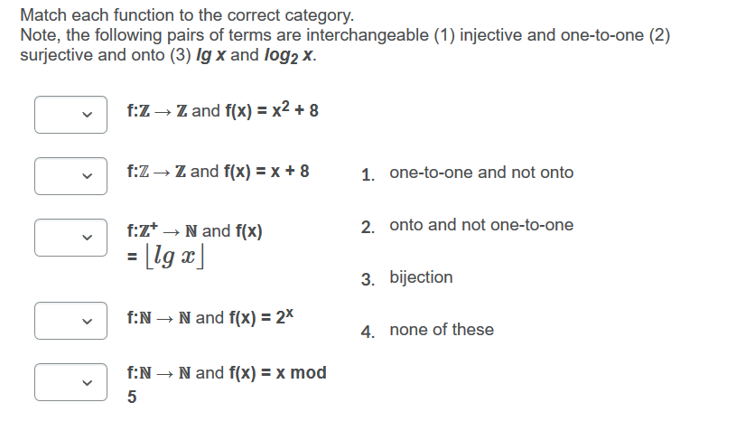 Solved Match each function to the correct category. Note, | Chegg.com