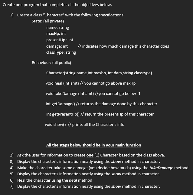 Solved Create one program that completes all the objectives | Chegg.com