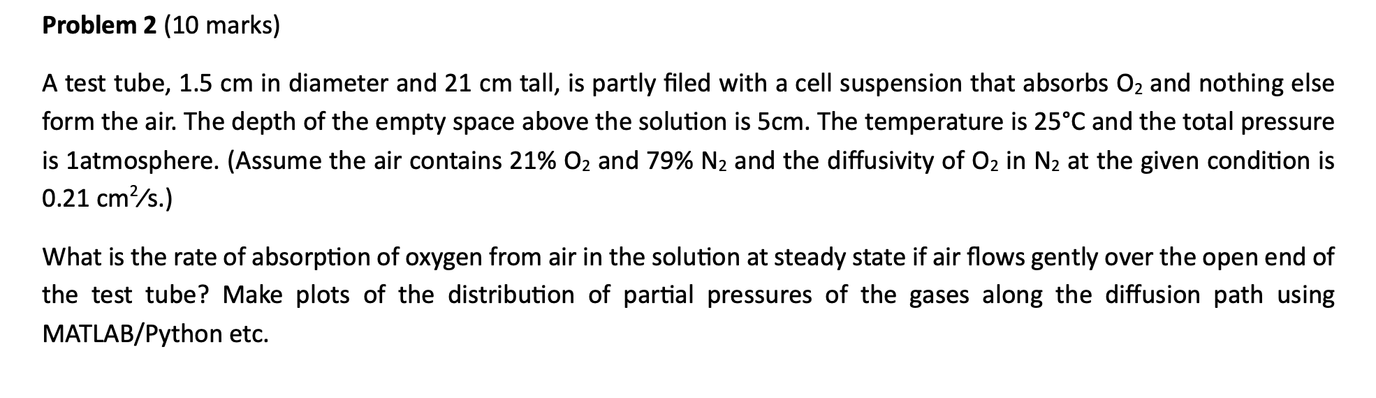 Solved Problem 2 (10 ﻿marks)A test tube, 1.5 ﻿cm in diameter | Chegg.com