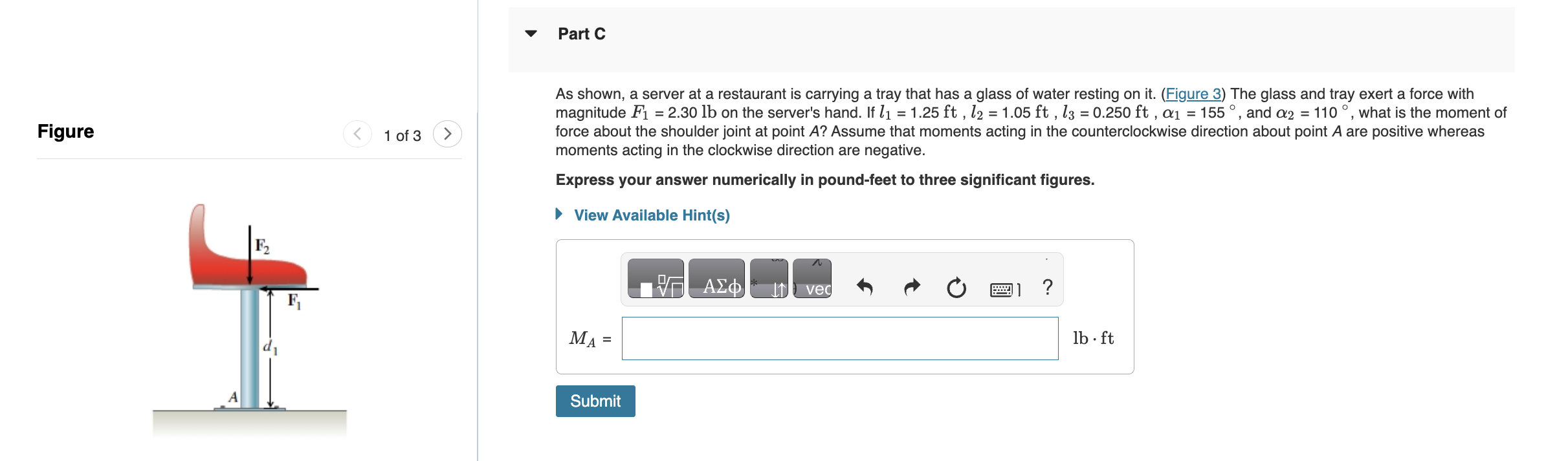 Solved As shown, a server at a restaurant is carrying a tray | Chegg.com