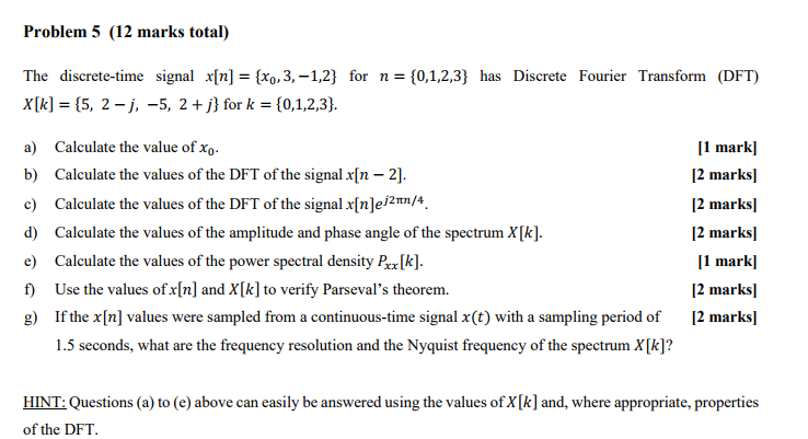 Solved Problem 5 (12 marks total) The discrete-time signal | Chegg.com
