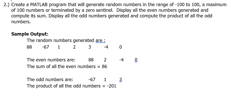 Solved 2 Create A Matlab Program That Will Generate Random 6141