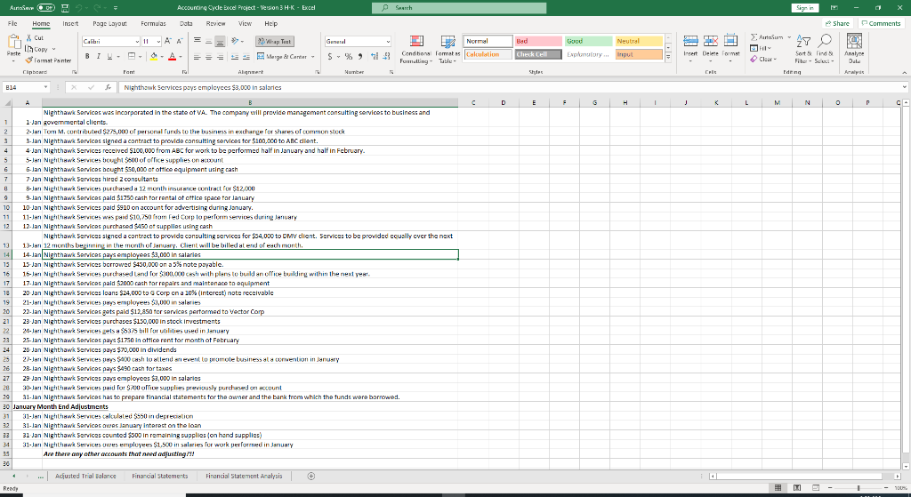 Solved Aura Accounting Cycle Excel Project - Version 3 HK - | Chegg.com