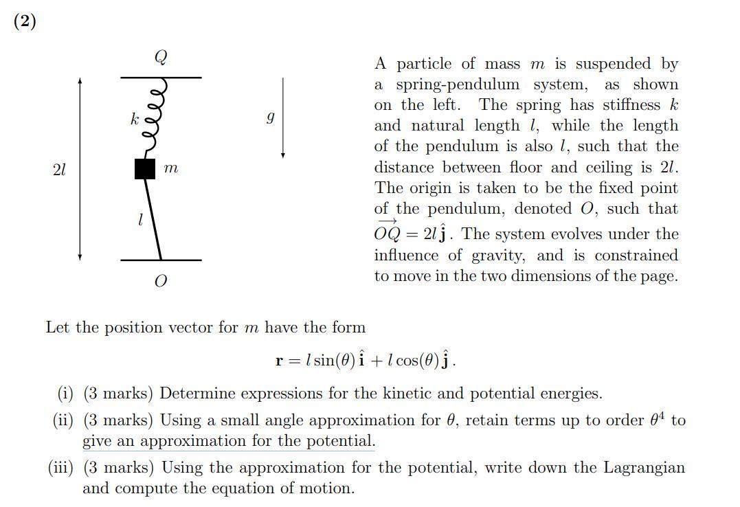 Solved (2) A particle of mass m is suspended by a | Chegg.com