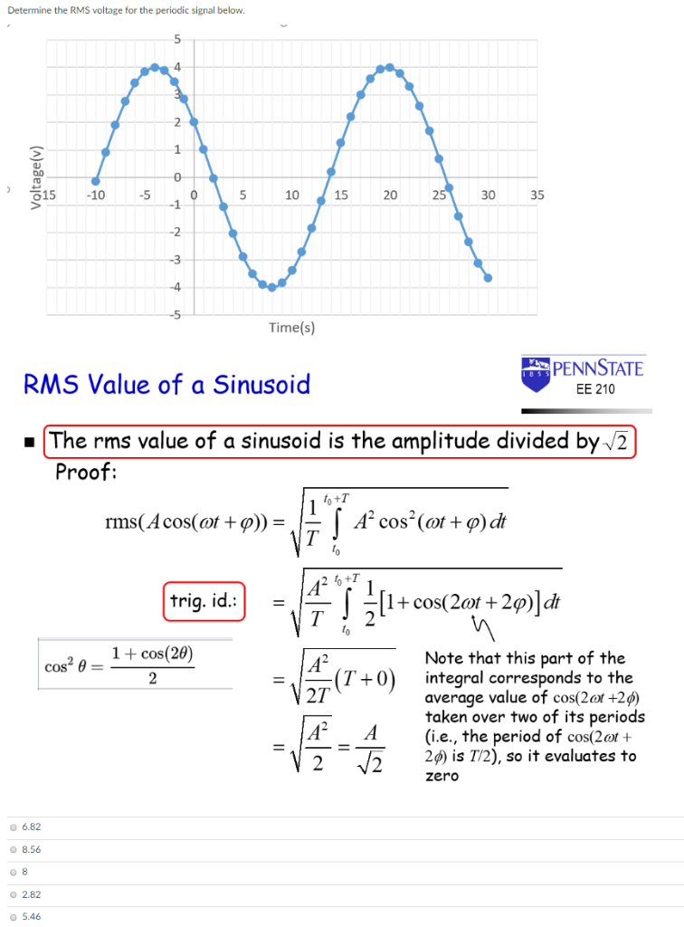 Solved Determine the RMS voltage for the periodic signal | Chegg.com