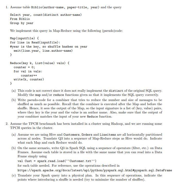 1. Assume table Biblio(author-name, paper-title, | Chegg.com