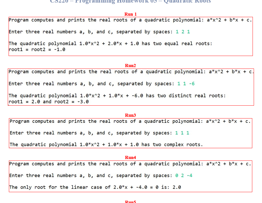 Solved CS220 - Programming Homework 05 - Quadratic Roots | Chegg.com