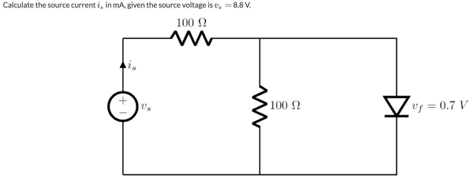 Solved Calculate the source current i_s (in mA) given the | Chegg.com