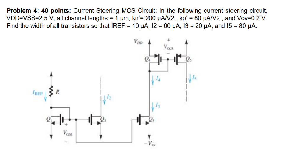 Solved Problem 4: 40 points: Current Steering MOS Circuit: | Chegg.com