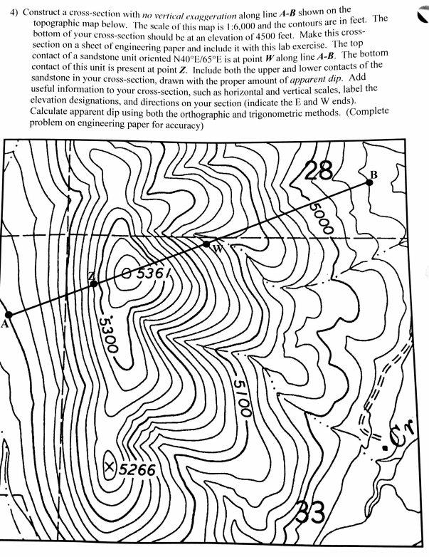 Solved exaggeration along line 4-B shown on the 4) Construct | Chegg.com