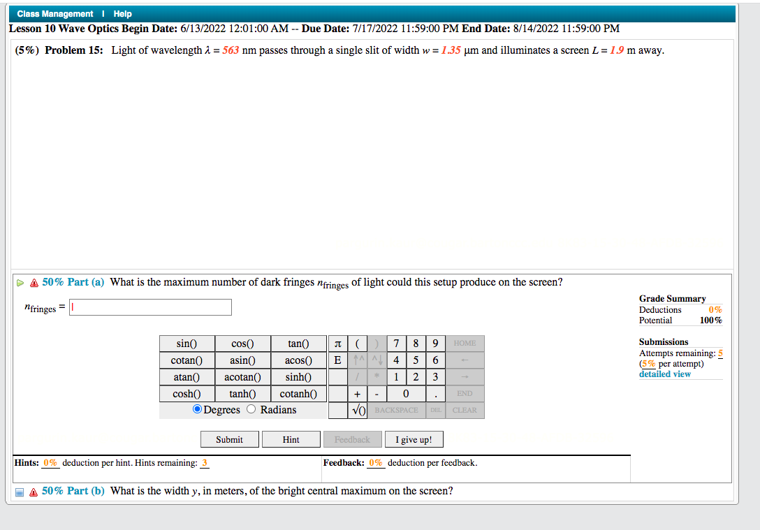 Solved Class Management | Help Lesson 10 Wave Optics Begin | Chegg.com