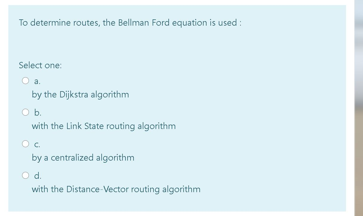 Solved To determine routes, the Bellman Ford equation is | Chegg.com
