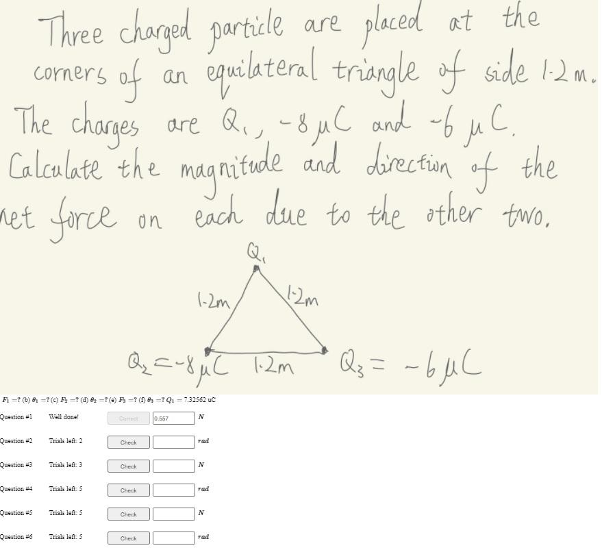 Solved placed at the an Three charged particle are | Chegg.com