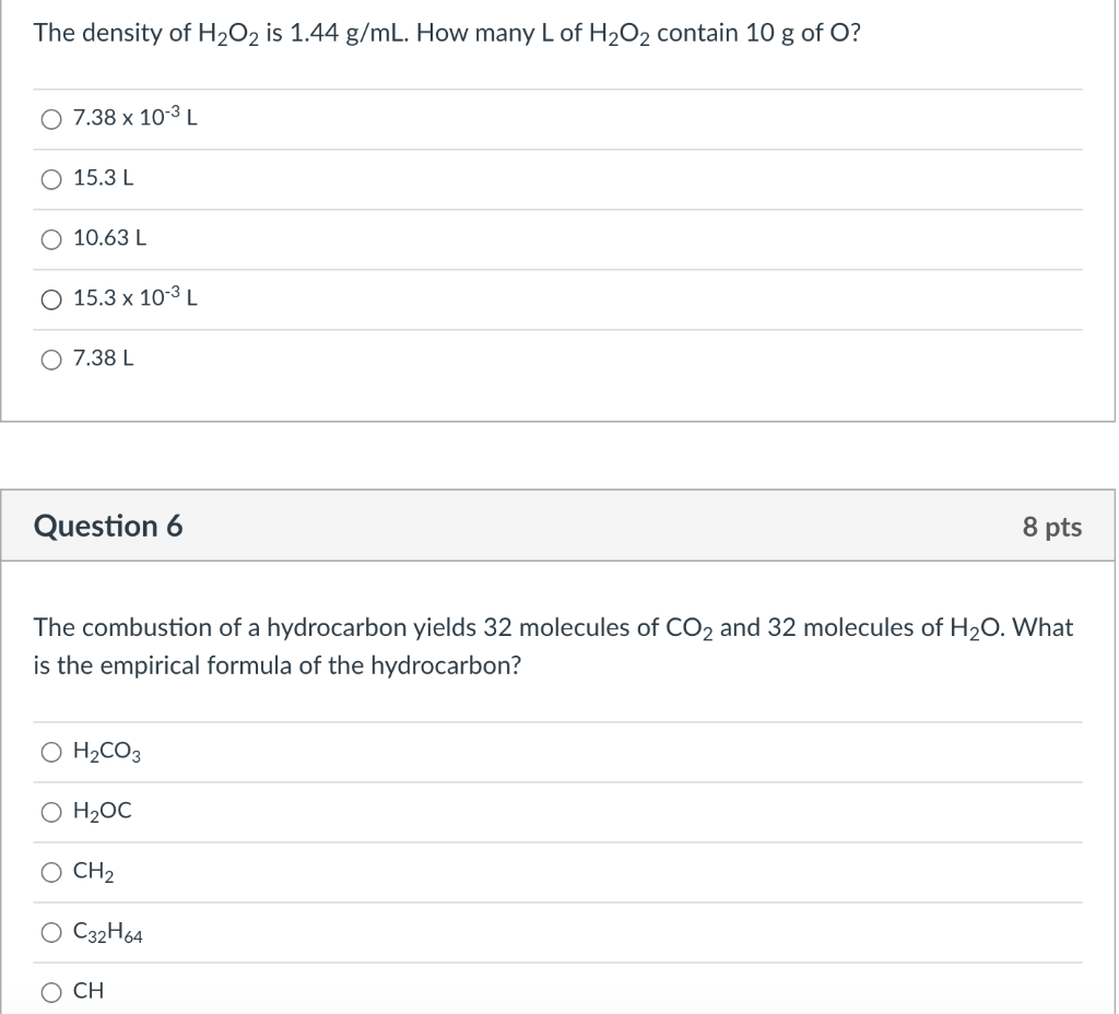 Solved The density of H2O2 is 1.44 g/mL. How many Lof H2O2 | Chegg.com