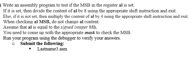 Solved Write An Assembly Program To Test If The Msb In The